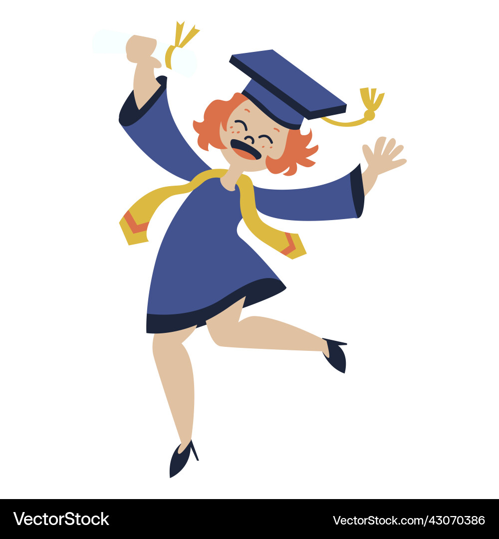 Girl jumping graduation flat Royalty Free Vector Image