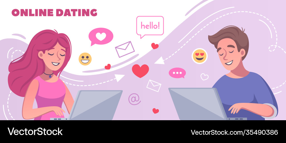 Virtual dating cartoon composition Royalty Free Vector Image