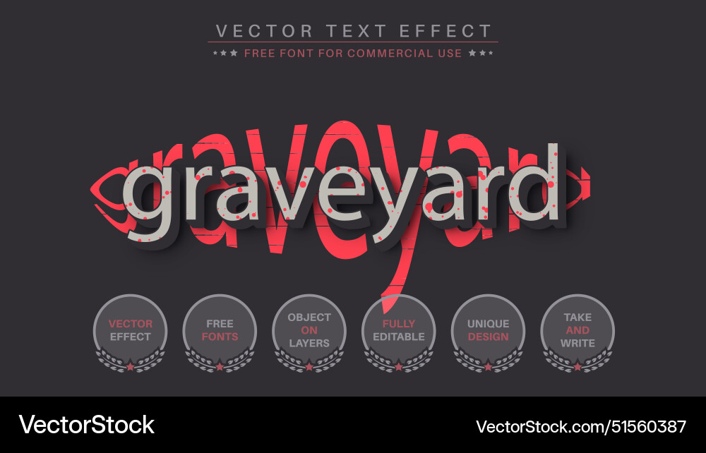 Graveyard - editable text effect font style Vector Image