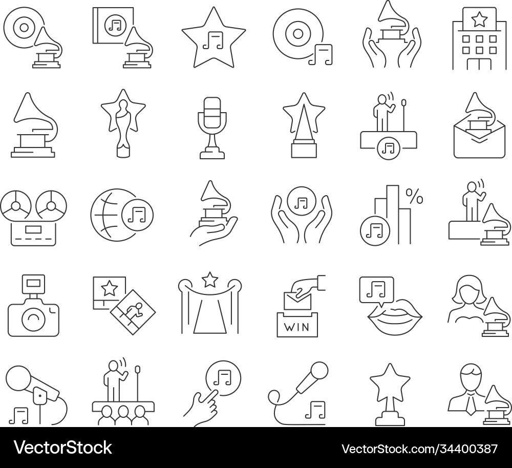 Line icons music award Royalty Free Vector Image