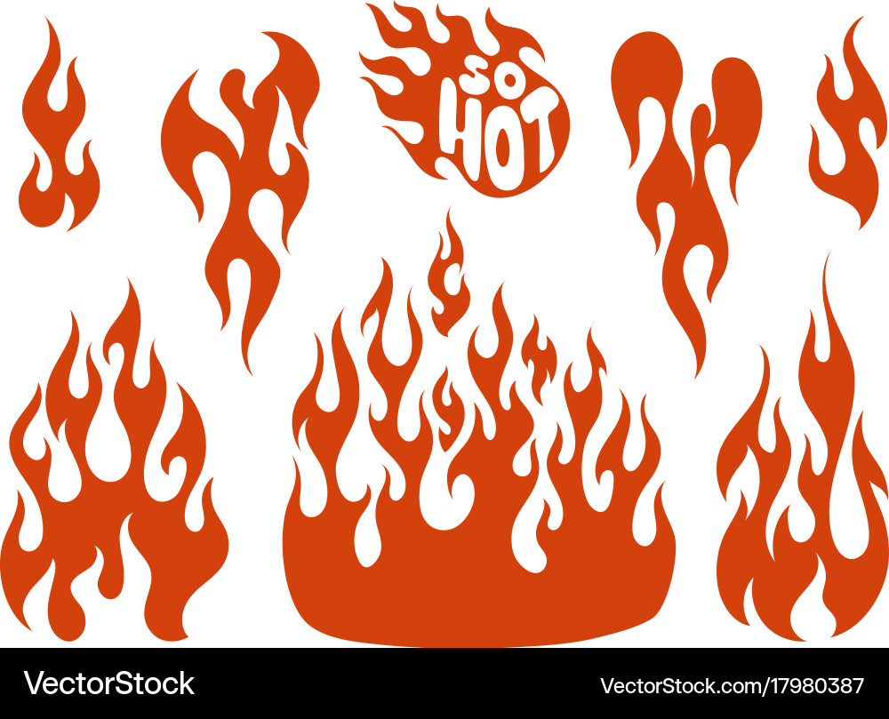 Red flame elements set Royalty Free Vector Image