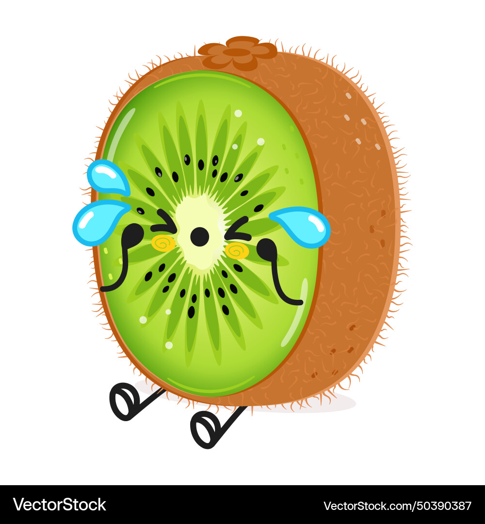 Sad kiwi fruit character hand drawn Royalty Free Vector