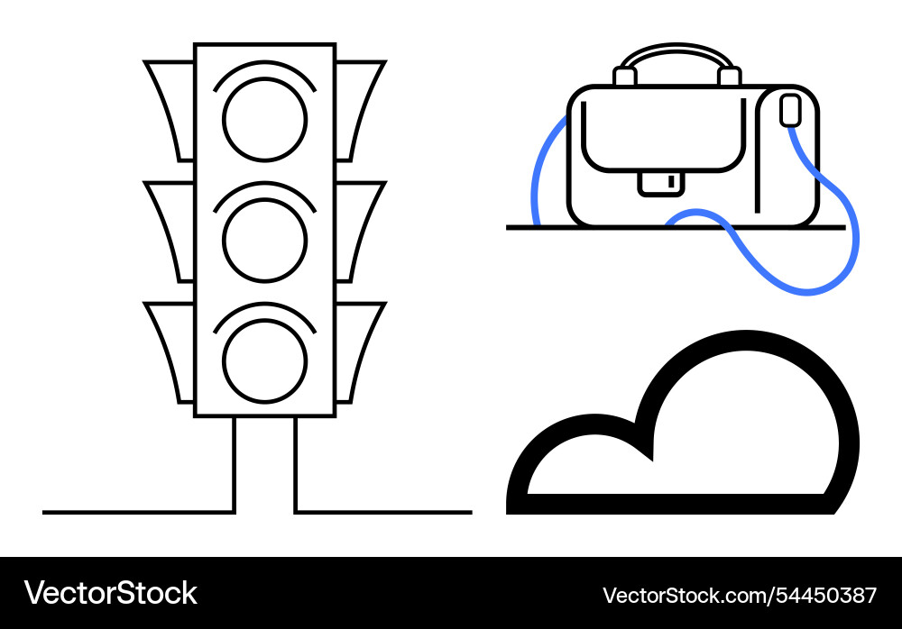 Traffic light briefcase and cloud outline Vector Image