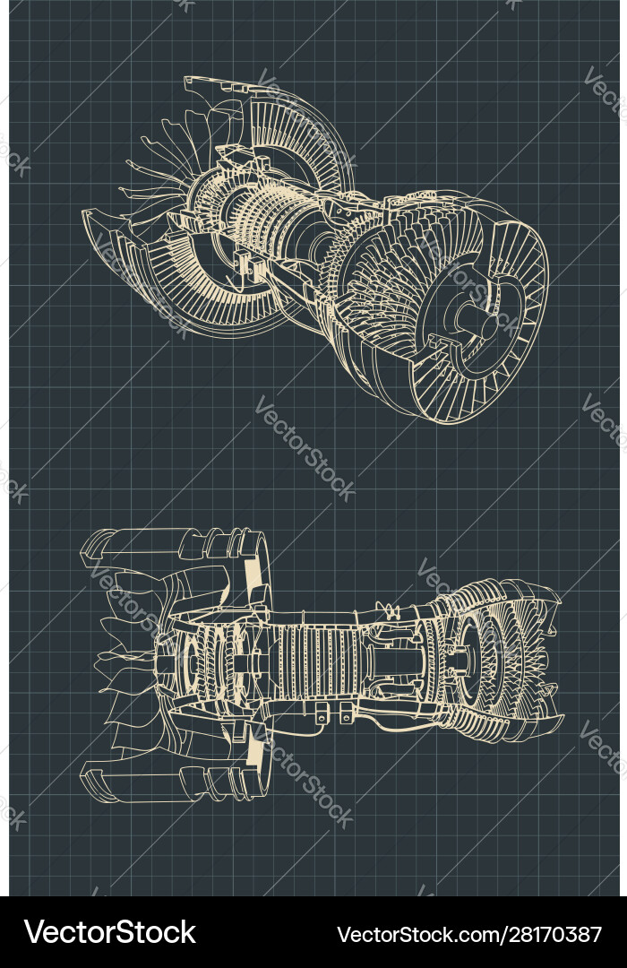 Turbofan jet engine blueprint Royalty Free Vector Image Turbofan jet engine blueprint Royalty Free Vector Image