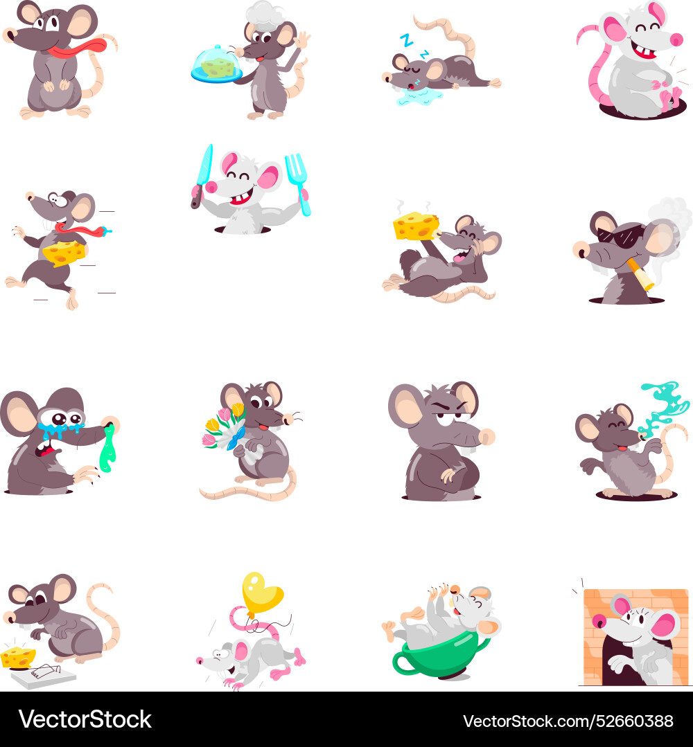 Basic rgbbundle of cute rat activities flat sticke