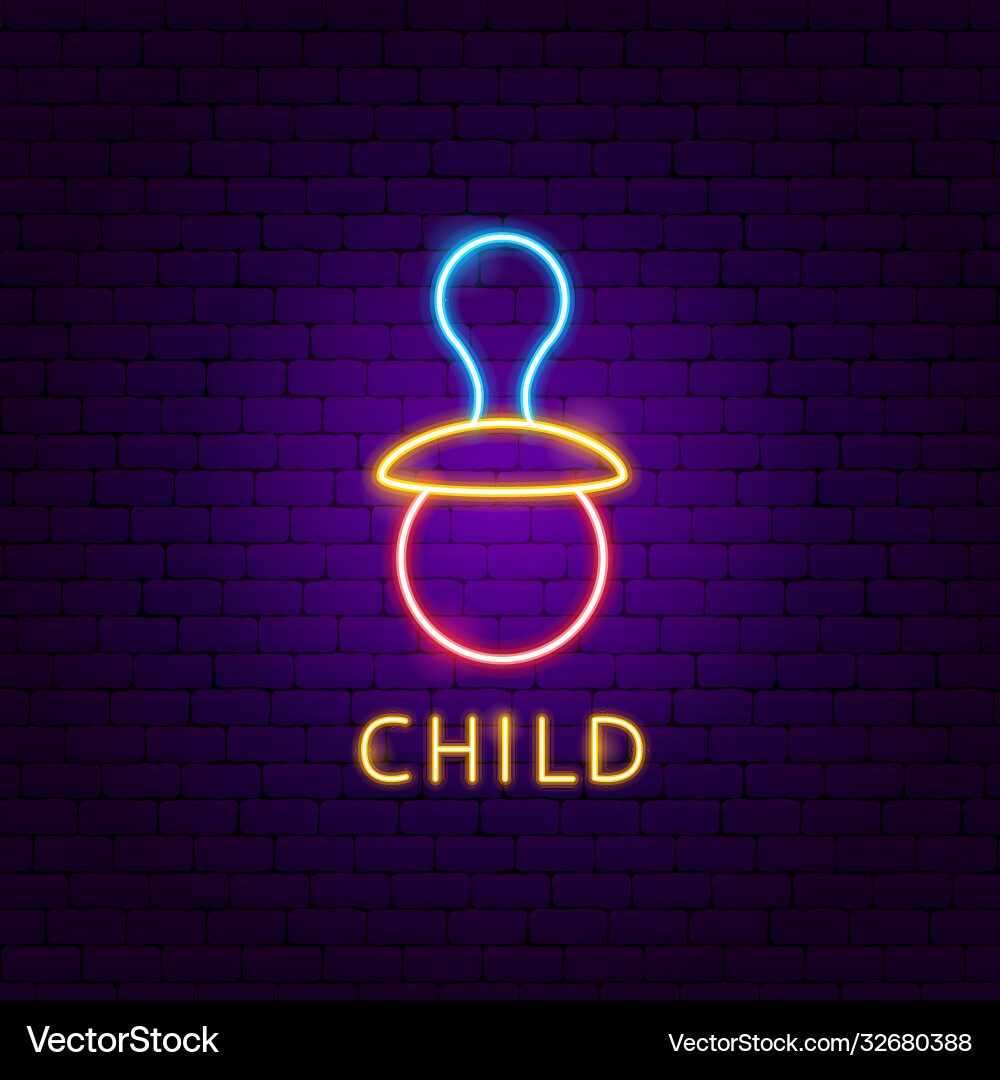 Child neon label Royalty Free Vector Image - VectorStock