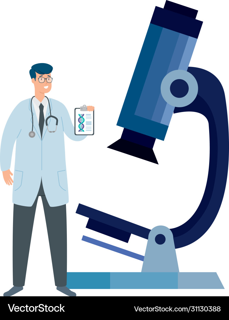 Doctor with microscope isolated icon Royalty Free Vector