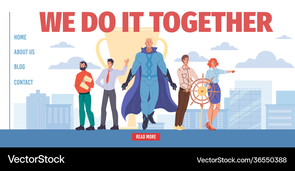 Flat cartoon superhero characterteamwork landing Vector Image