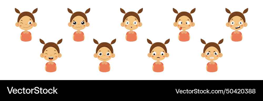 Funny girl emotion and face expression set Vector Image