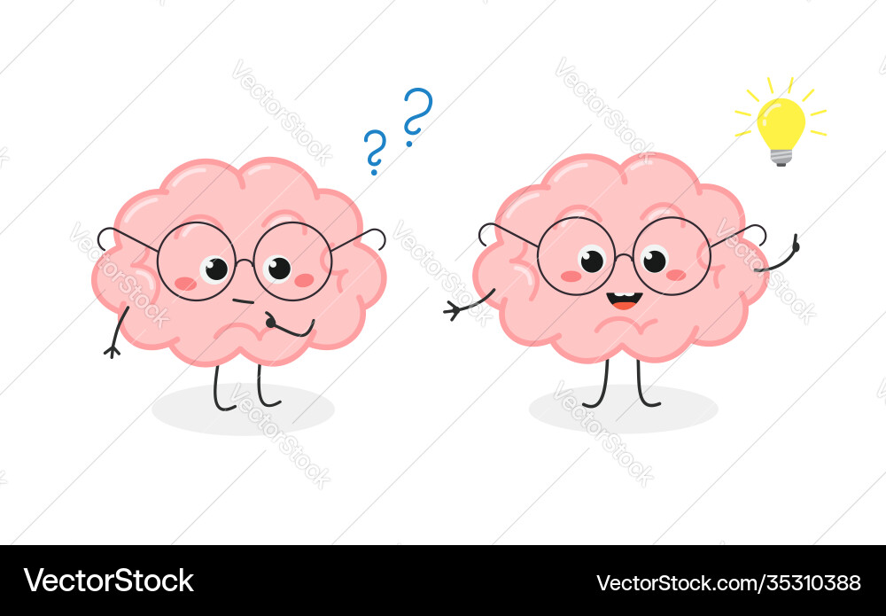 Funny nerdy brain in glasses brainstorming concept