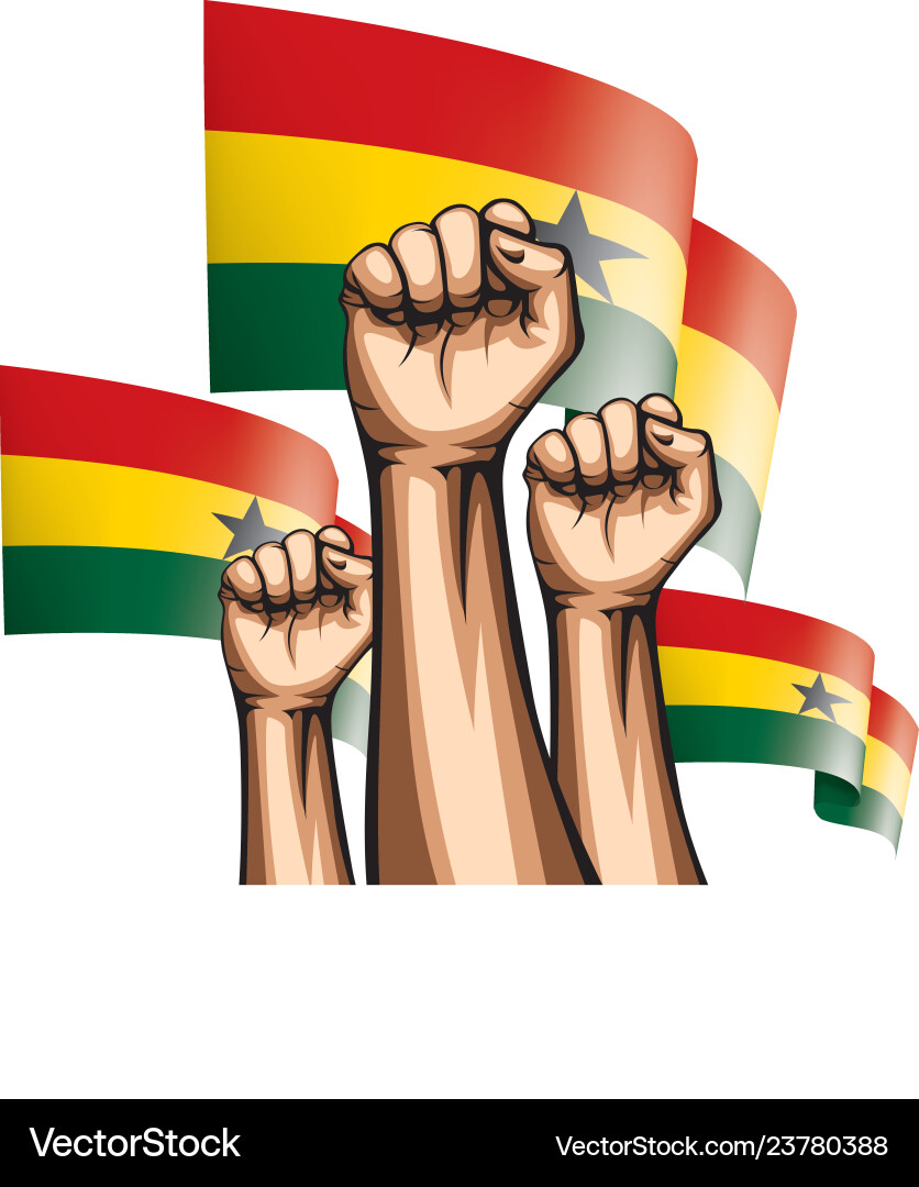 Ghana flag and hand on white background Royalty Free Vector