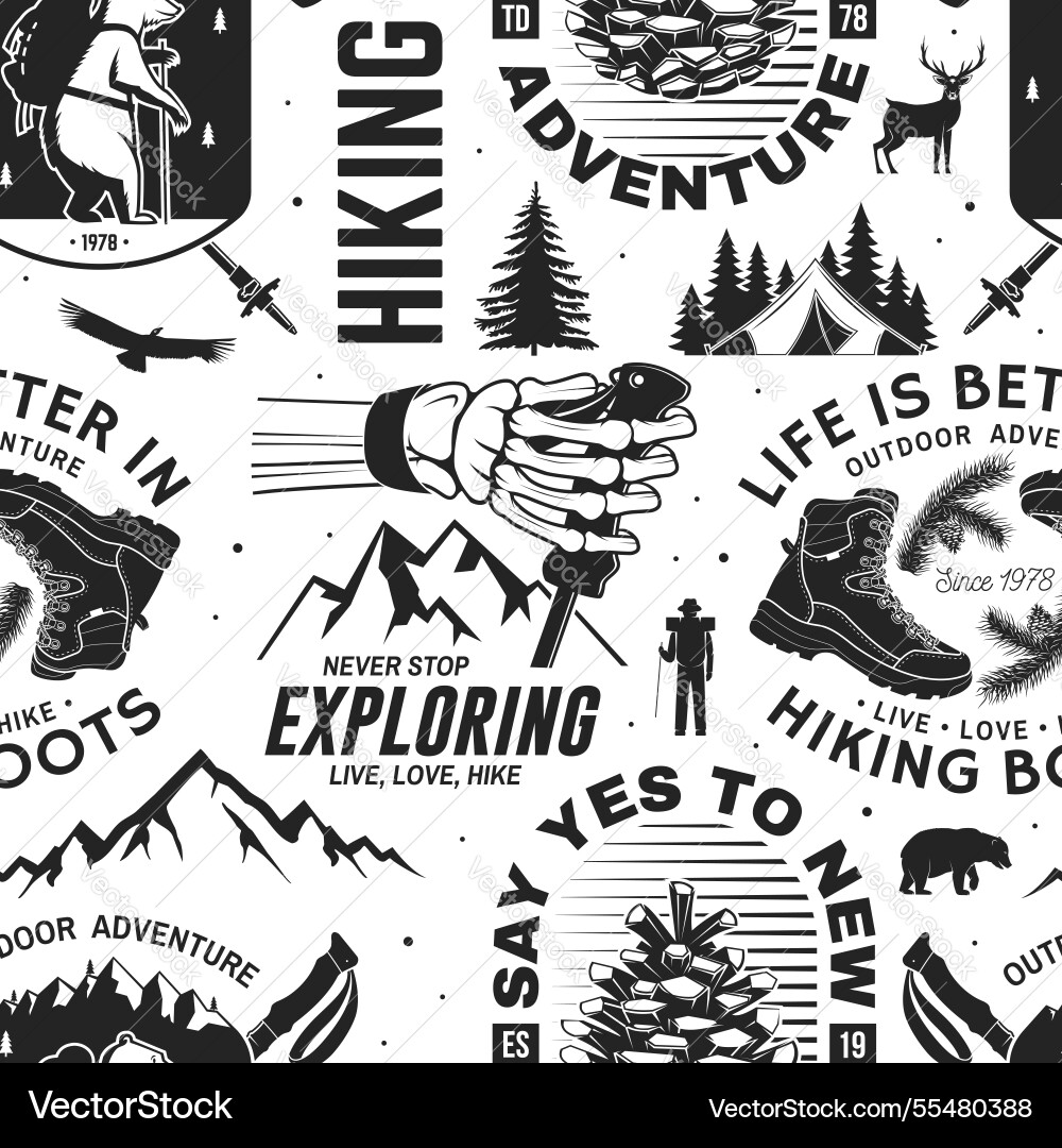 Hiking outdoor adventure seamless pattern Vector Image