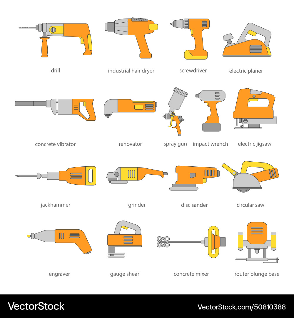 Power tools colored flat icons Royalty Free Vector Image