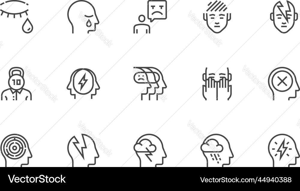 Psychological problems line icons Royalty Free Vector Image