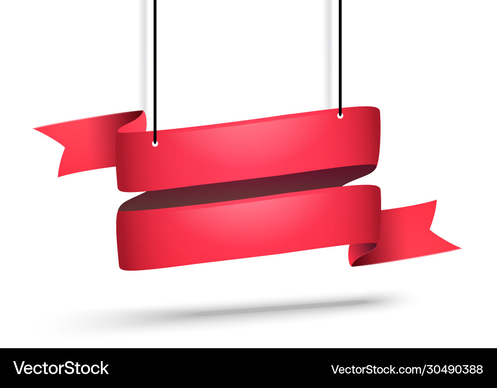 Red realistic hanging title ribbon Royalty Free Vector Image