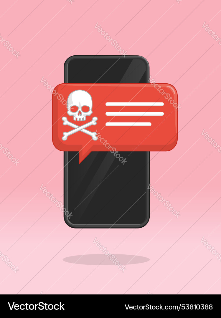 Smartphone skull warning notification dangerous Vector Image