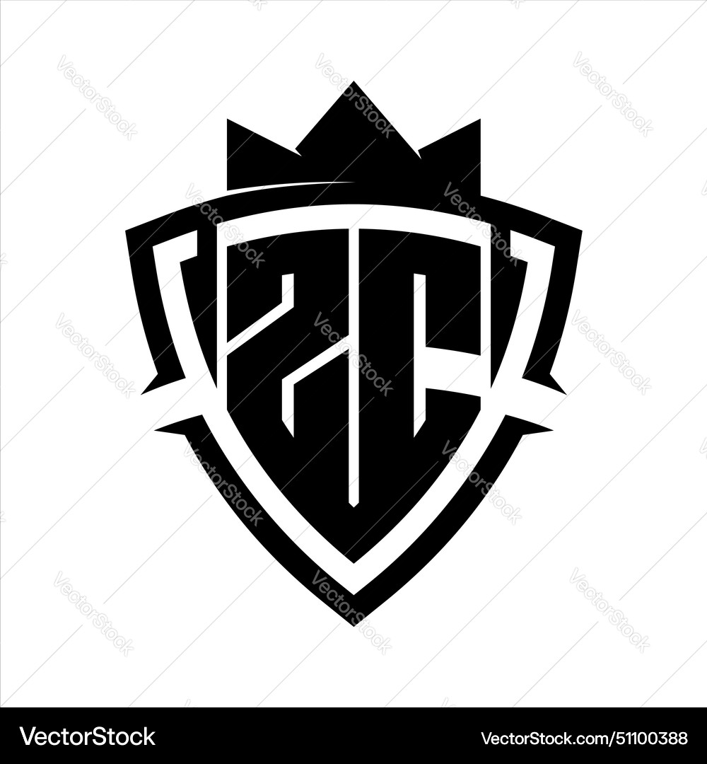 Zc letter bold monogram triangle curve shield Vector Image
