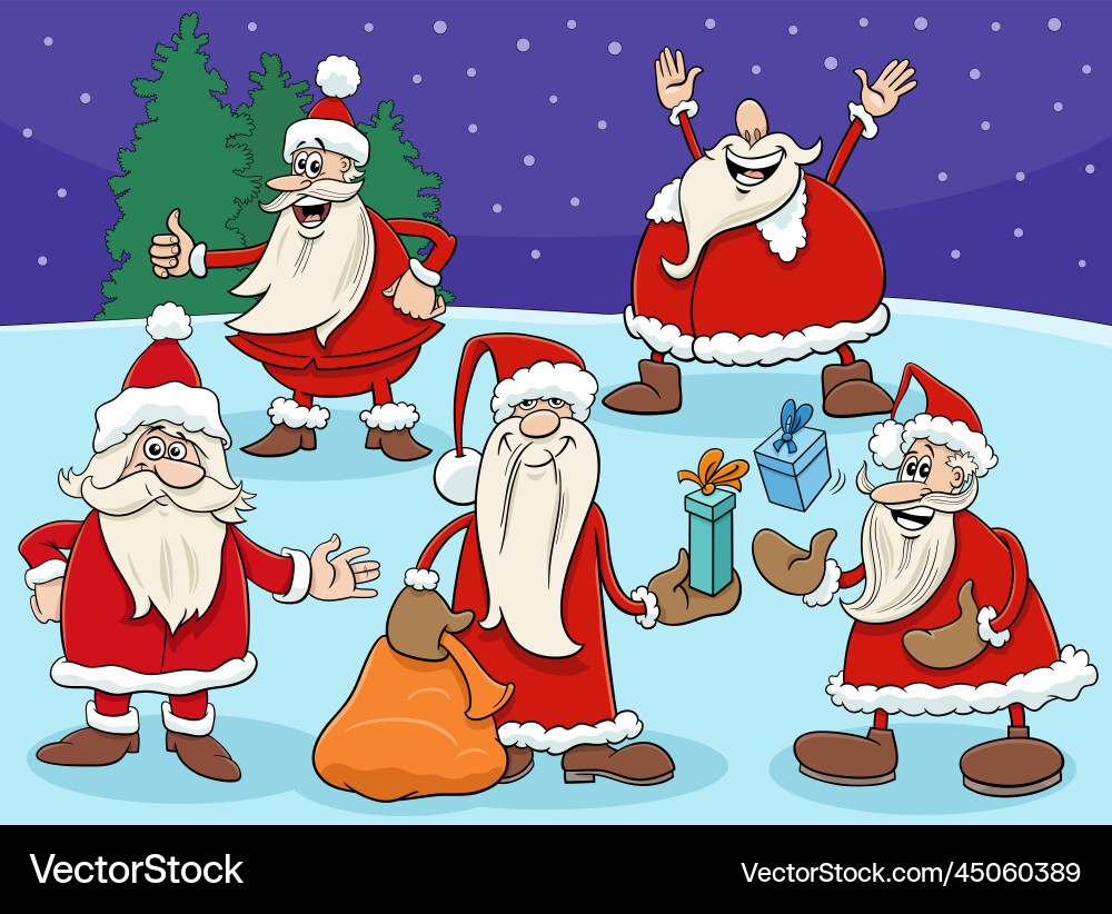 Cartoon santa clauses characters with christmas Vector Image