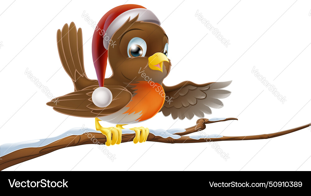 Christmas robin in santa hat Royalty Free Vector Image