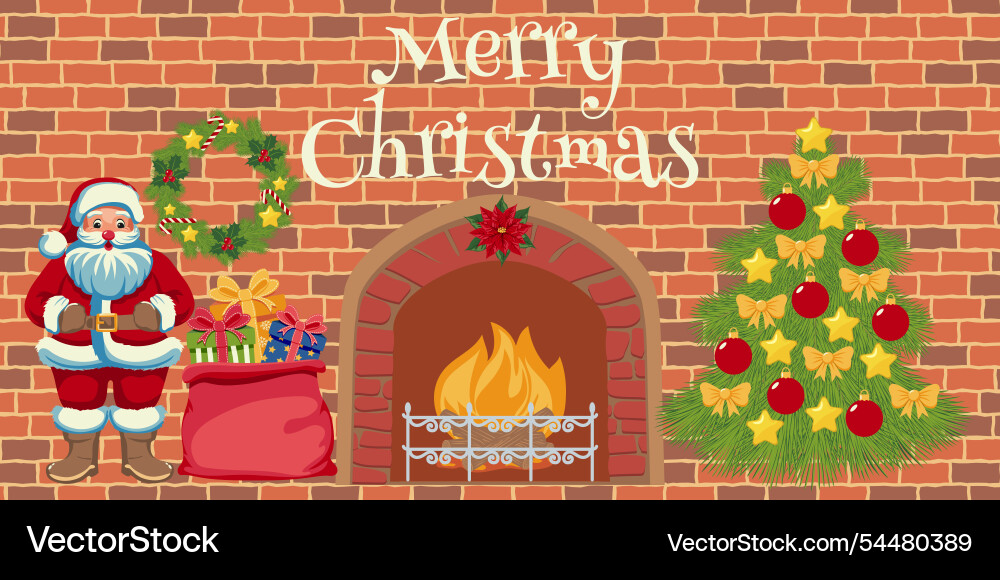Christmas scene with santa claus decorated tree Vector Image