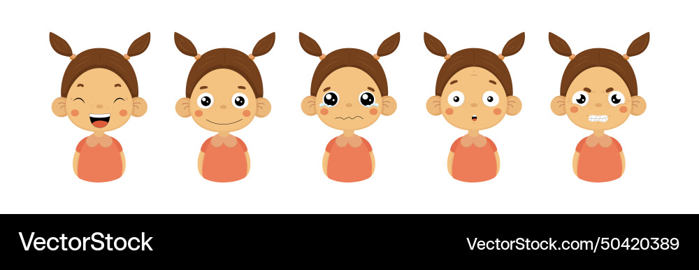 Funny girl emotion and face expression set Vector Image