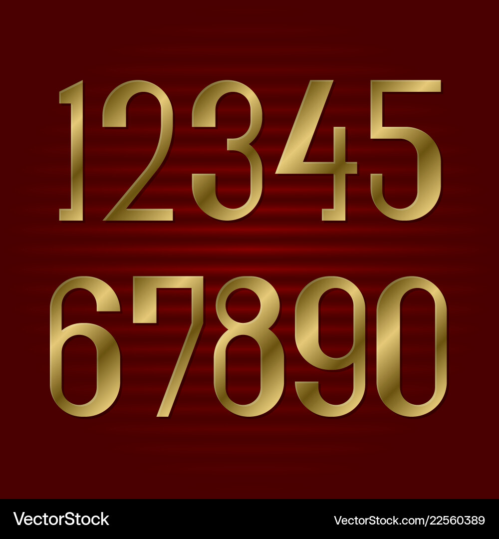 Golden isolated retro style numbers Royalty Free Vector
