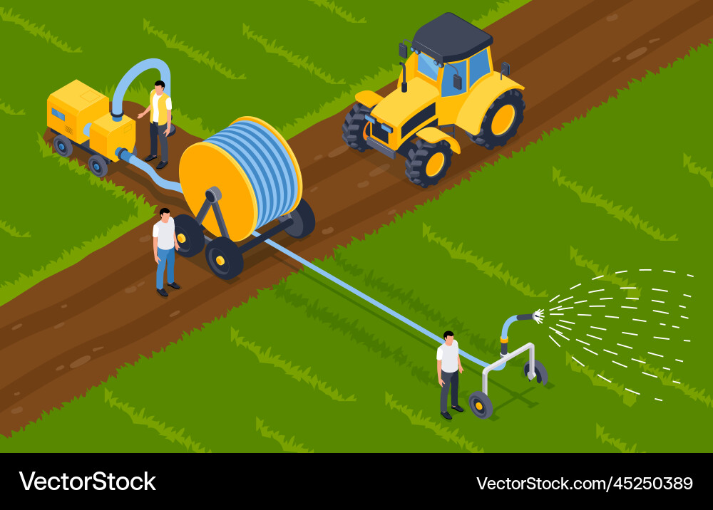 Irrigation systems isometric background Royalty Free Vector