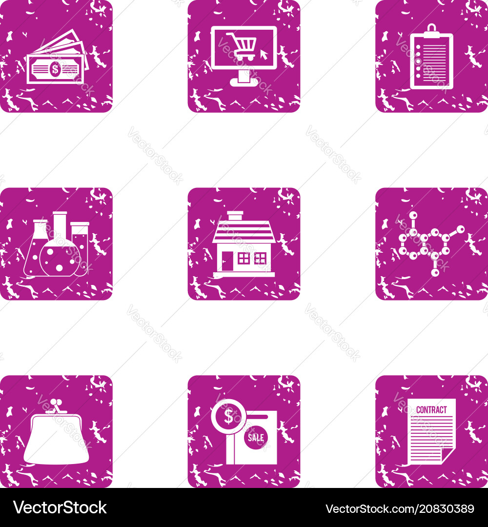 Monetary intervention icons set grunge style Vector Image