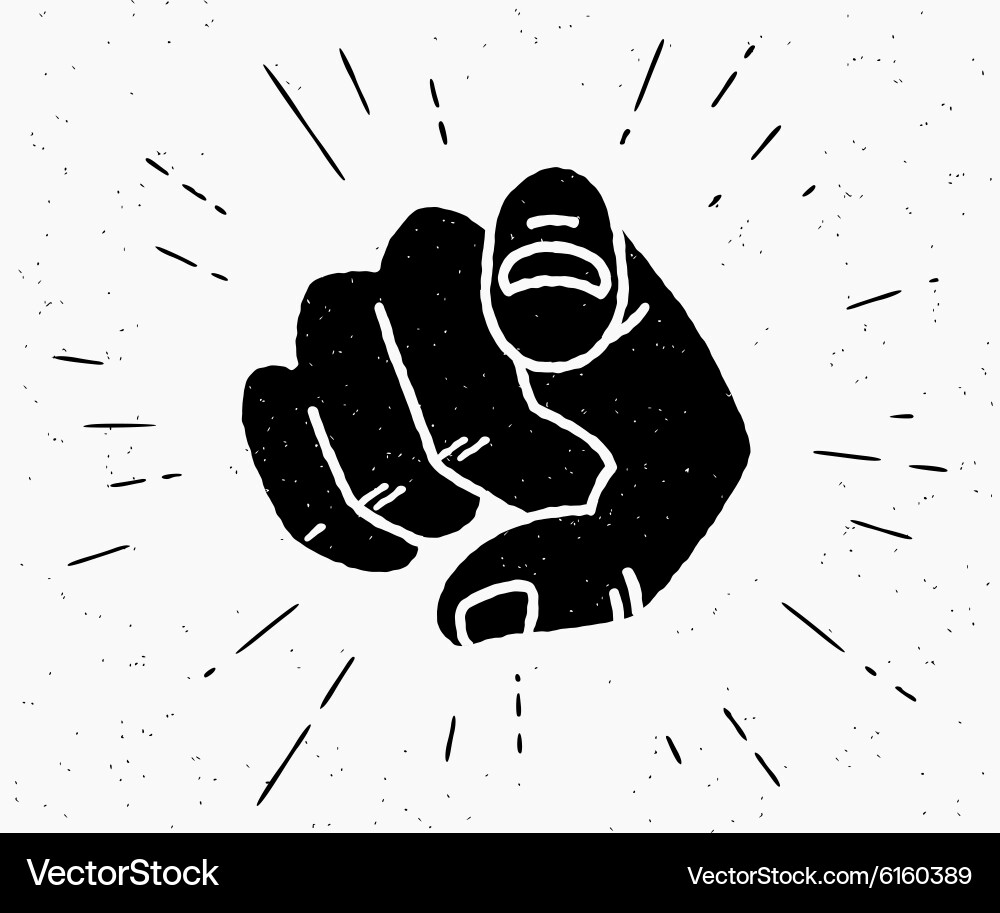 Retro black hand pointing finger Royalty Free Vector Image