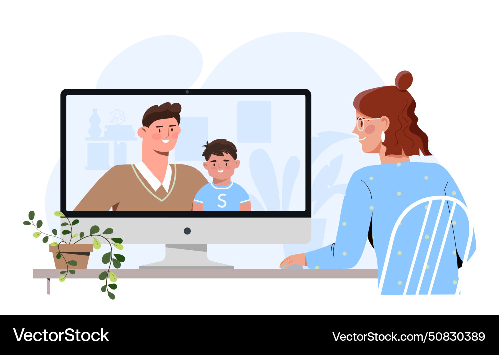 Video call with family Royalty Free Vector Image