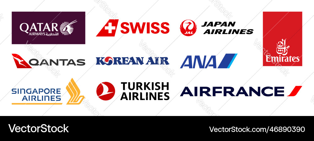 Airline logo set most popular Royalty Free Vector Image