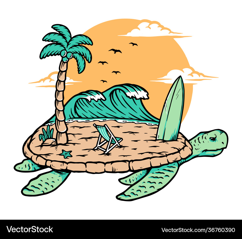 Beach and turtle Royalty Free Vector Image - VectorStock