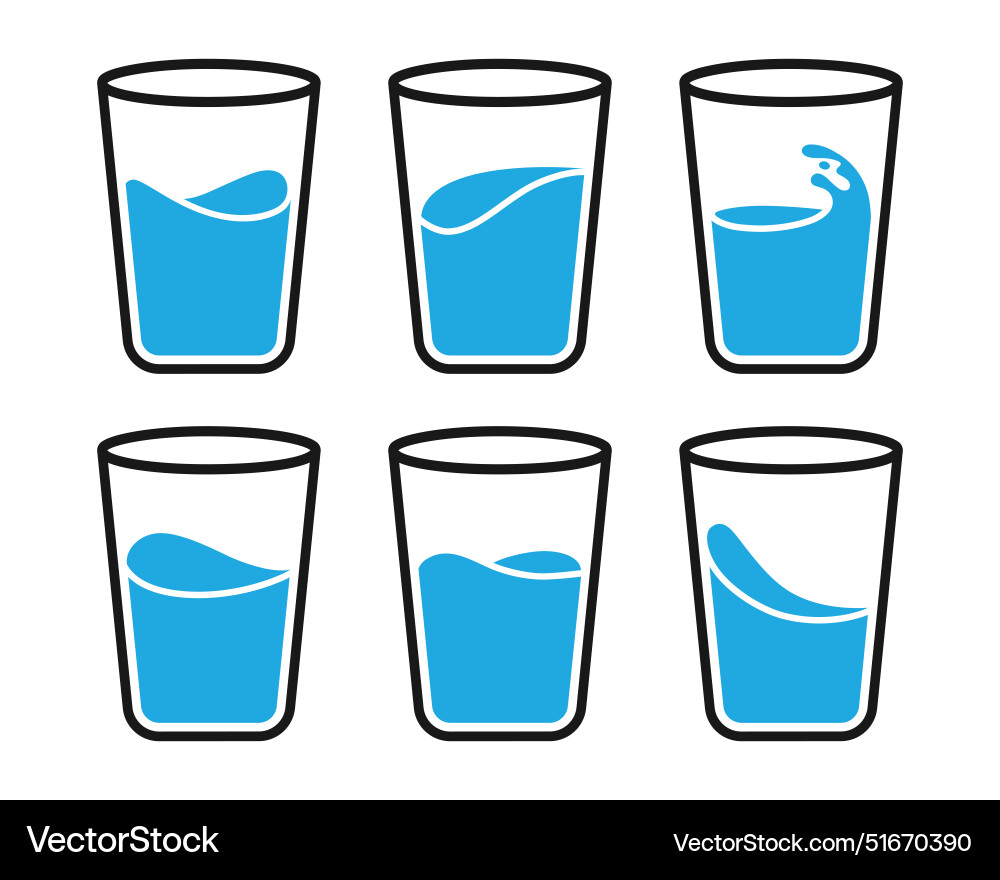 Drinking water glass icon set or symbol Royalty Free Vector