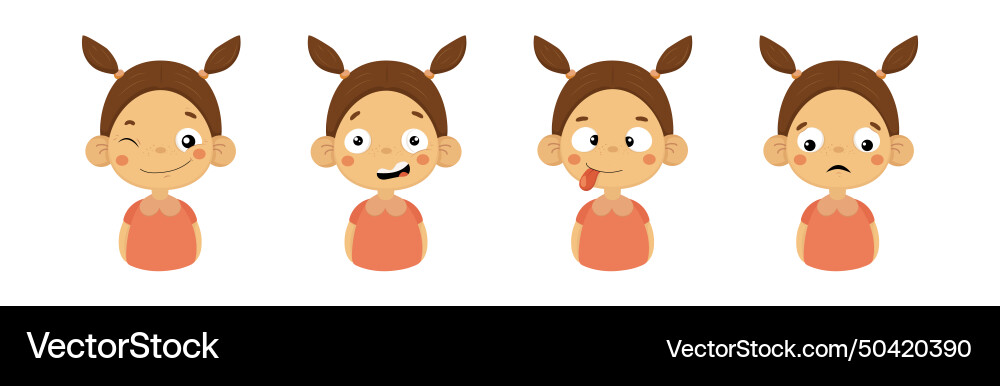 Funny girl emotion and face expression set Vector Image