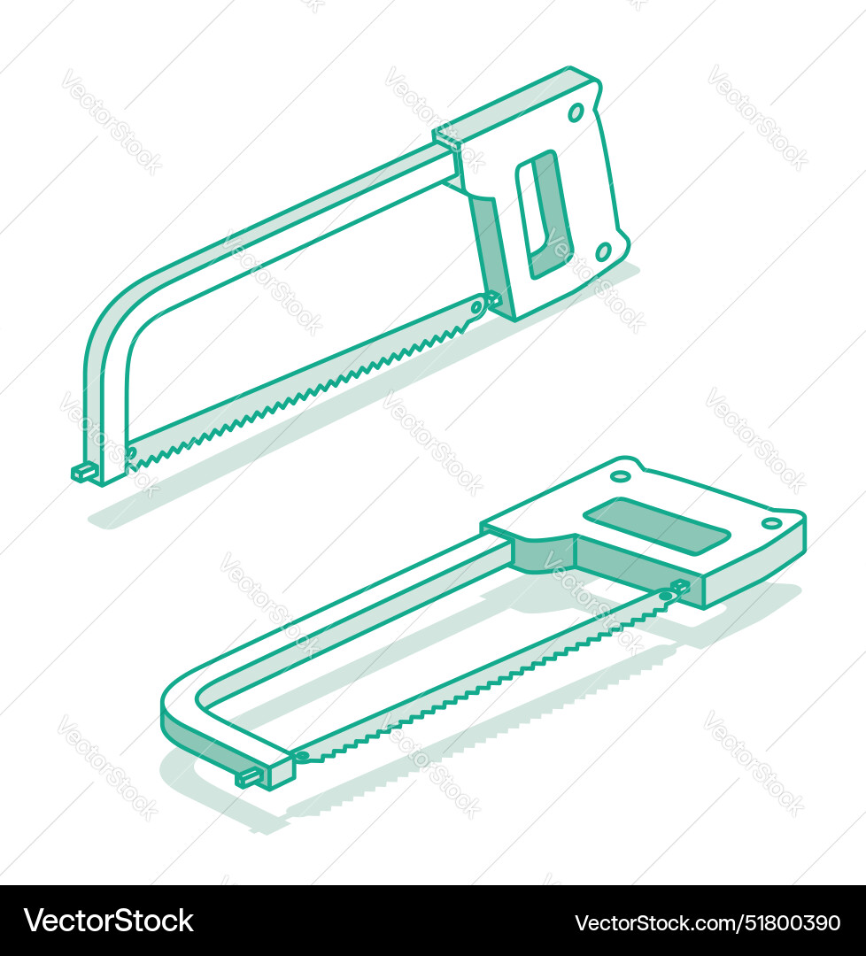 Hacksaw isometric saw objects isolated on white Vector Image