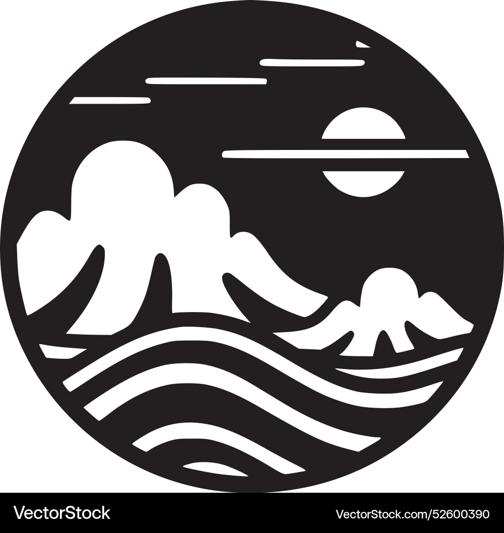 Ocean - minimalist and flat logo Royalty Free Vector Image
