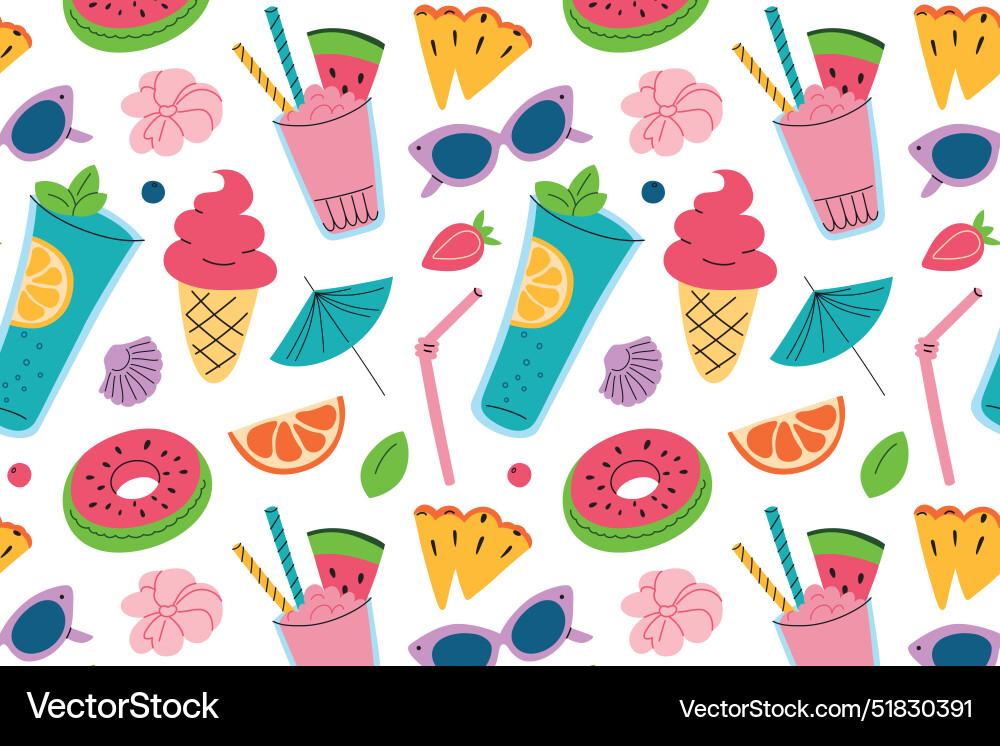 Bright summer pattern with flat cartoon Royalty Free Vector