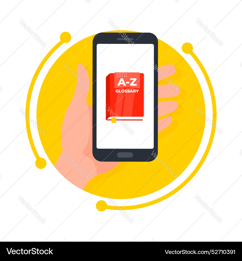 Hand holding a smartphone with dictionary app Vector Image