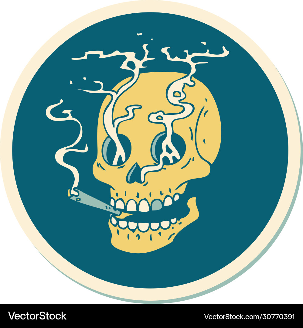 Tattoo style sticker a skull smoking Royalty Free Vector