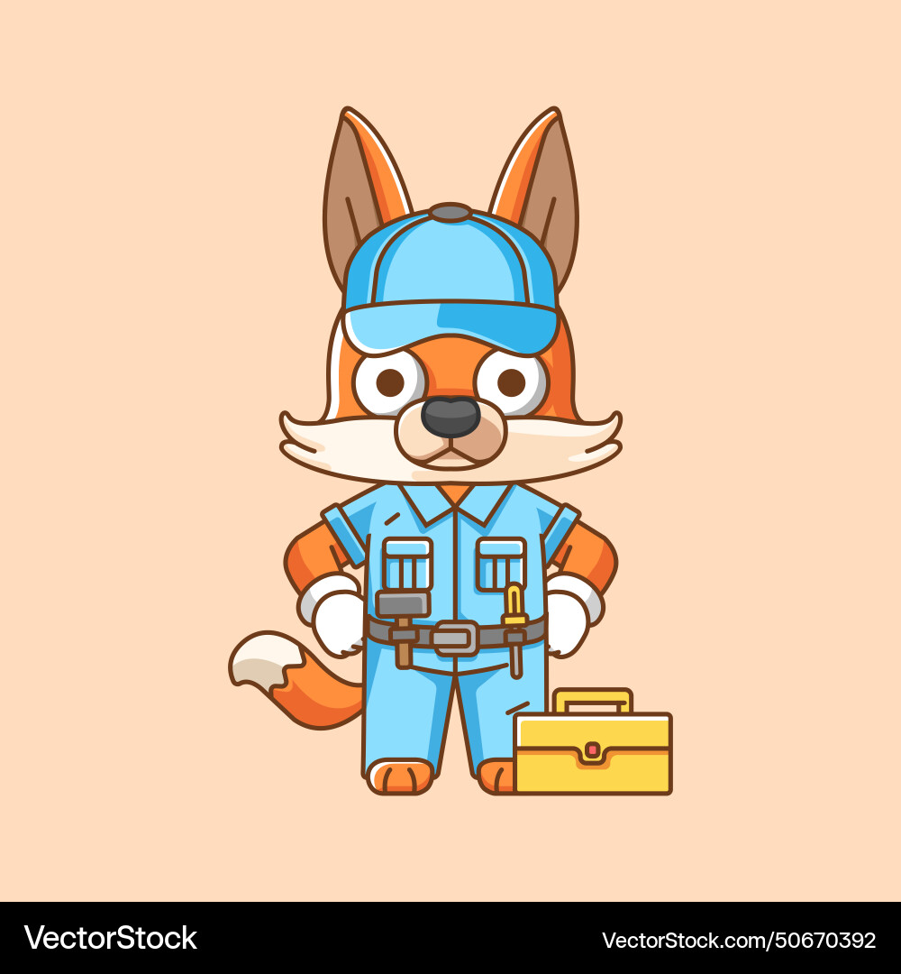 Cute fox mechanic with tool at workshop cartoon Vector Image