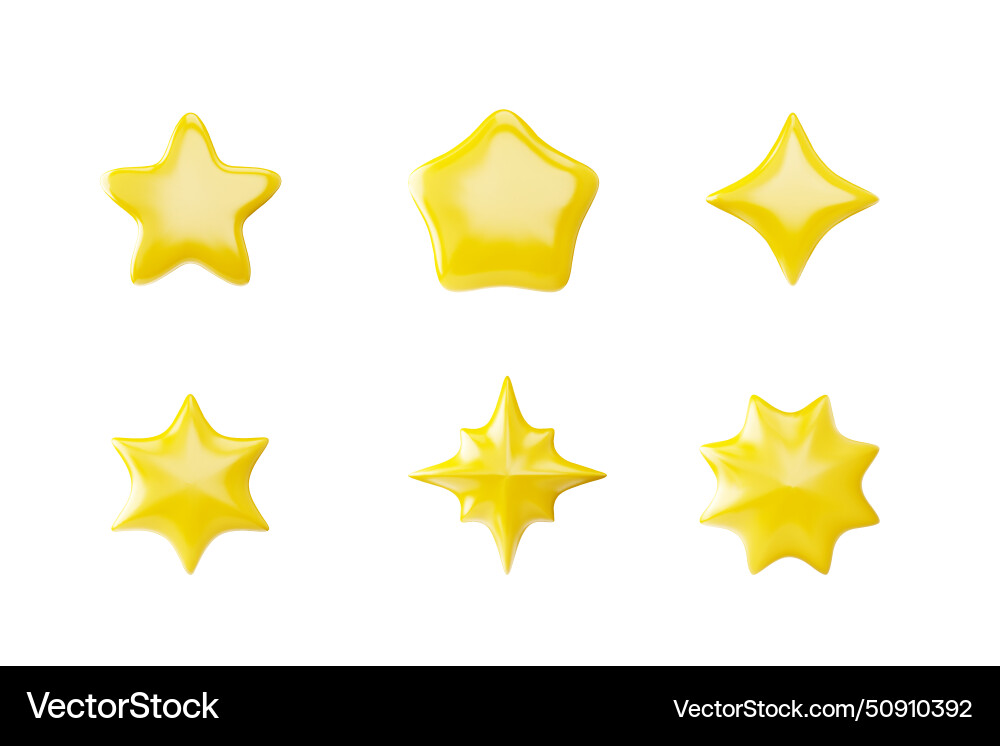 Different yellow star shapes realistic 3d Vector Image