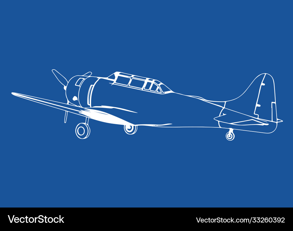Drawing military aircraft on a blue background Vector Image