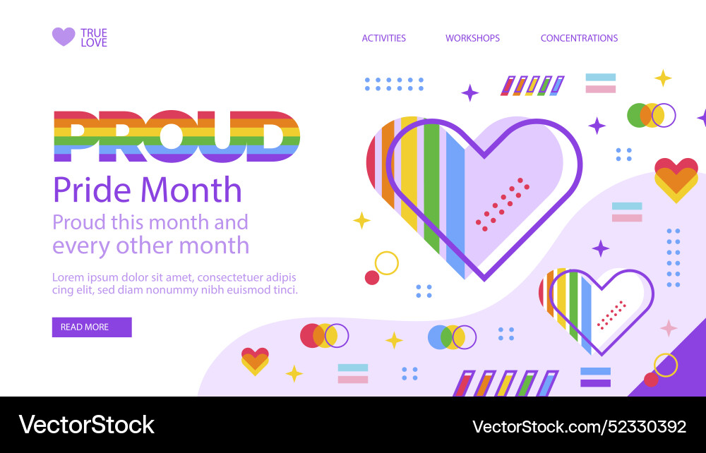 Flat pride month landing page template Royalty Free Vector