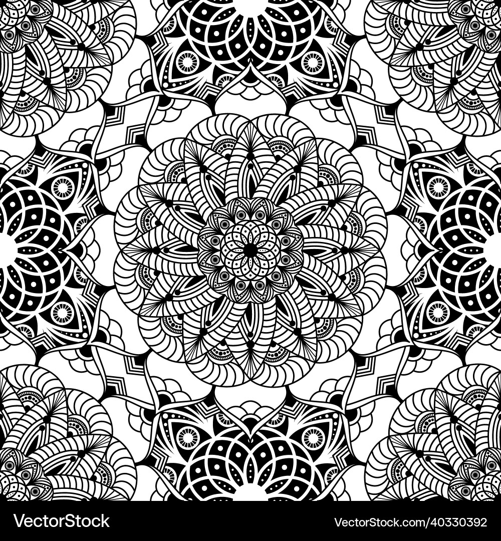 Hand drawn seamless pattern of black mandala Vector Image