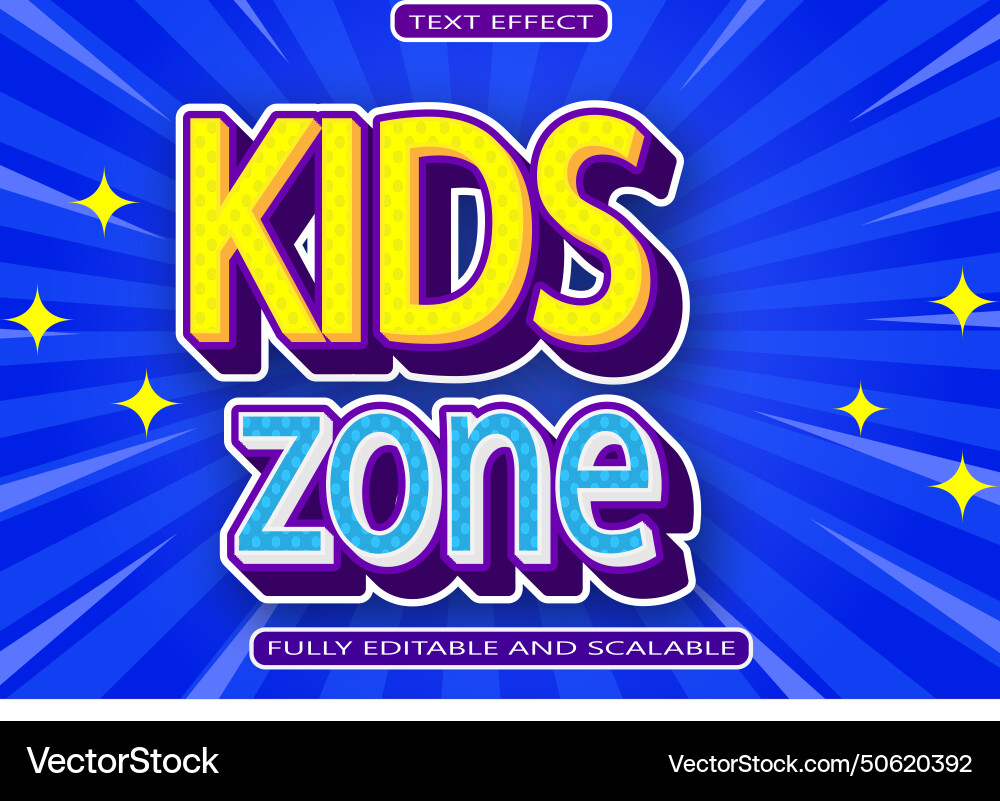 Kids zone editable text effect 3 dimension emboss Vector Image