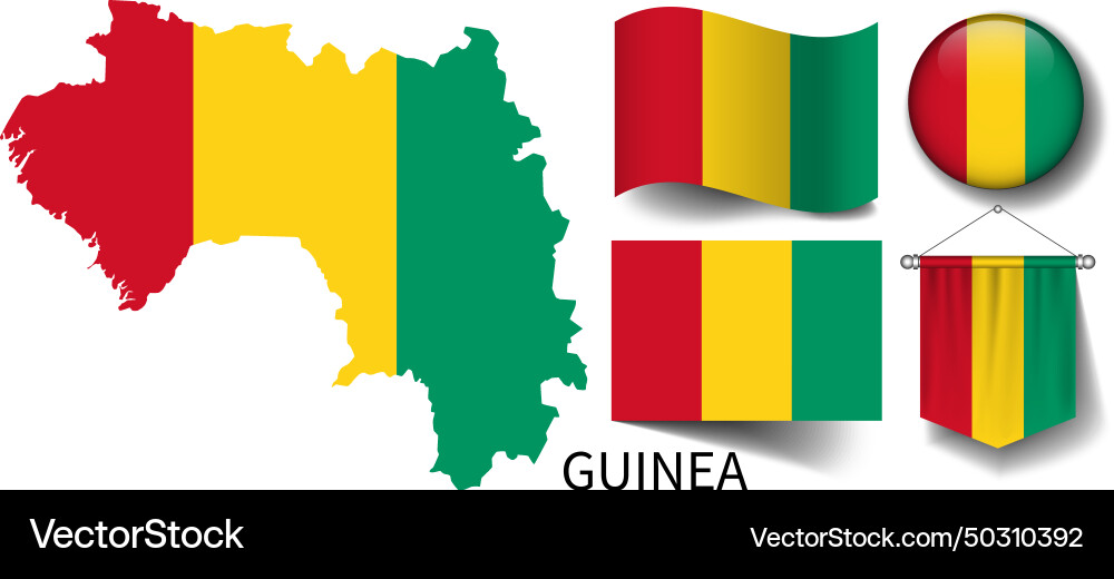 Map of guinea and the various flags Royalty Free Vector