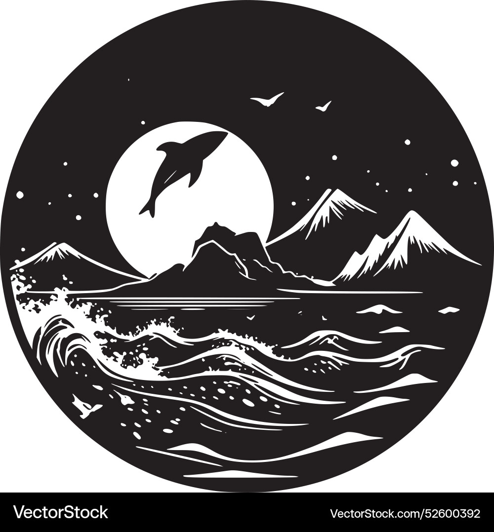 Ocean - black and white Royalty Free Vector Image