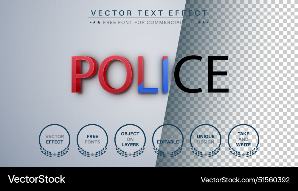 Police - editable text effect font style Vector Image