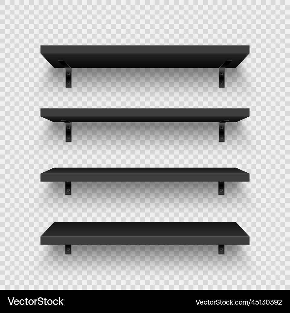 Realistic black store shelves with wall mount Vector Image