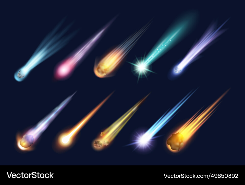 Realistic fire meteor or comet trail with flame Vector Image